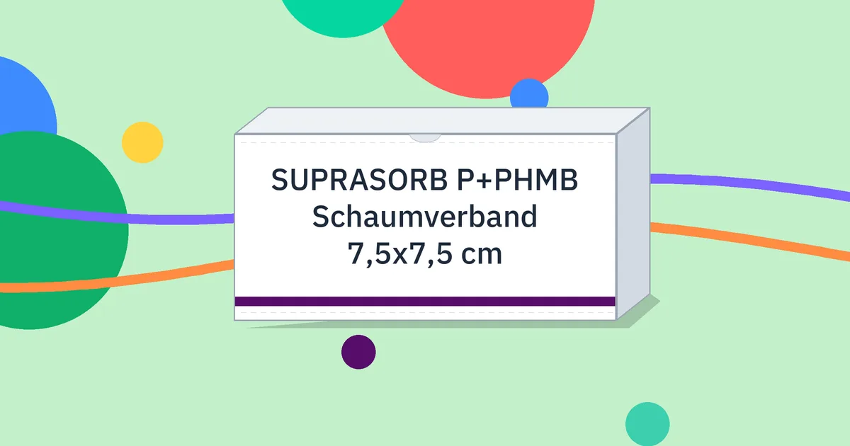 Symbolbild: Packung mit der Aufschrift SUPRASORB P+PHMB Schaumverband 7,5x7,5 cm (PZN 18604520) – Verfügbarkeit und Bezug in Apotheken in Frankfurt am Main