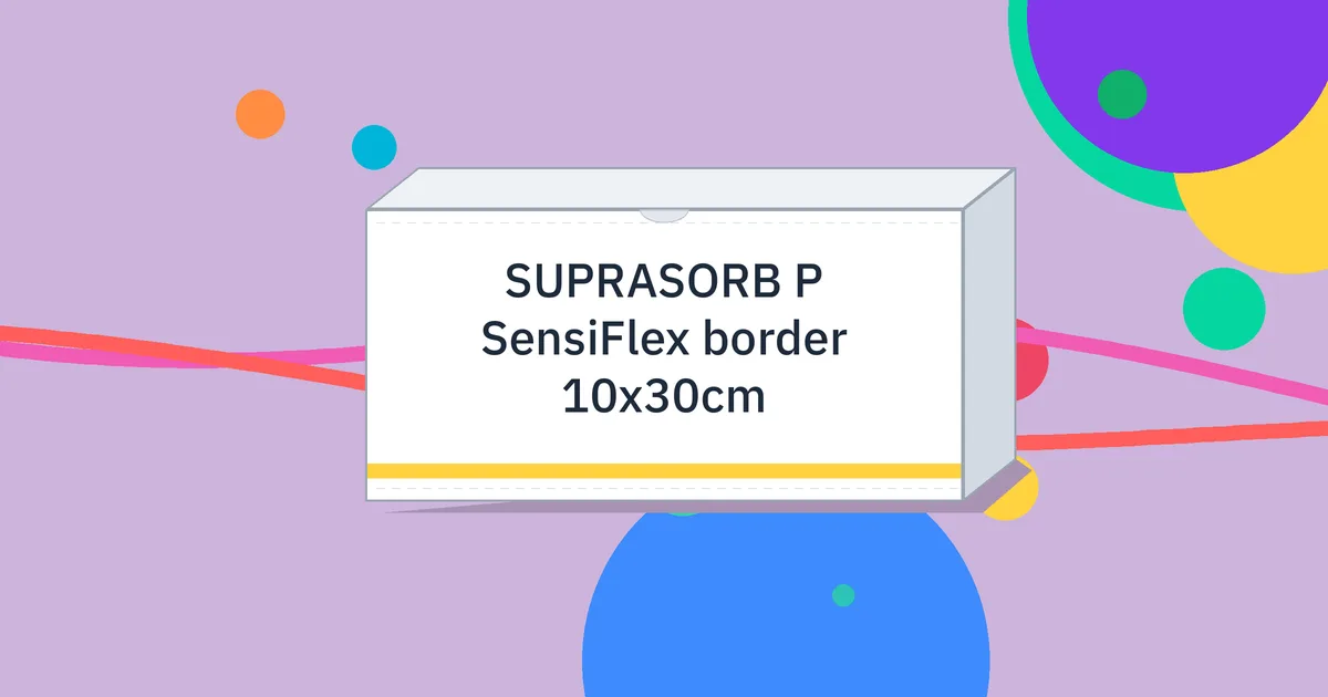 Symbolbild: Packung mit der Aufschrift SUPRASORB P SensiFlex border 10x30cm (PZN 20223268) – Verfügbarkeit und Bezug in Apotheken in Frankfurt am Main