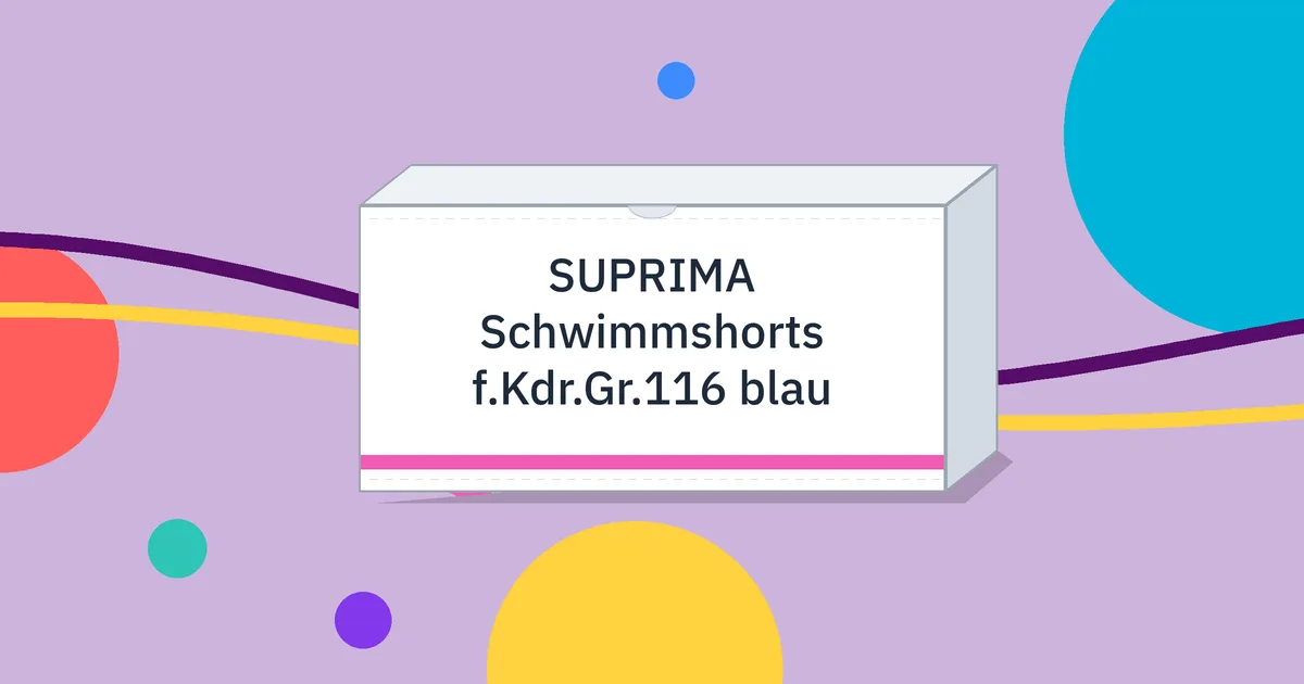 Symbolbild: Packung mit der Aufschrift SUPRIMA Schwimmshorts f.Kdr.Gr.116 blau (PZN 02335213) – Verfügbarkeit und Bezug in Apotheken in Frankfurt am Main