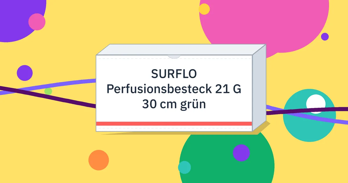 Symbolbild: Packung mit der Aufschrift SURFLO Perfusionsbesteck 21 G 30 cm grün (PZN 10837578) – Verfügbarkeit und Bezug in Apotheken in Frankfurt am Main