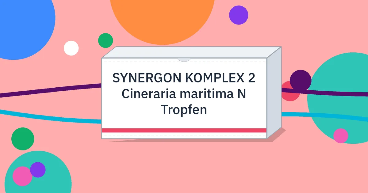 Symbolbild: Packung mit der Aufschrift SYNERGON KOMPLEX 2 Cineraria maritima N Tropfen (PZN 04290271) – Verfügbarkeit und Bezug in Apotheken in Frankfurt am Main