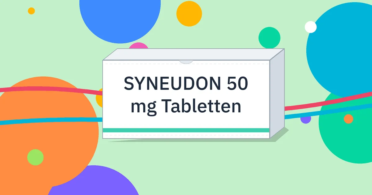 Symbolbild: Packung mit der Aufschrift SYNEUDON 50 mg Tabletten (PZN 06957182) – Verfügbarkeit und Bezug in Apotheken in Frankfurt am Main