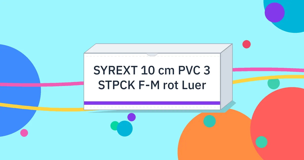 Symbolbild: Packung mit der Aufschrift SYREXT 10 cm PVC 3 STPCK F-M rot Luer (PZN 17897589) – Verfügbarkeit und Bezug in Apotheken in Frankfurt am Main