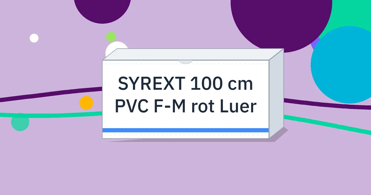 Symbolbild: Packung mit der Aufschrift SYREXT 100 cm PVC F-M rot Luer (PZN 17897595) – Verfügbarkeit und Bezug in Apotheken in Frankfurt am Main