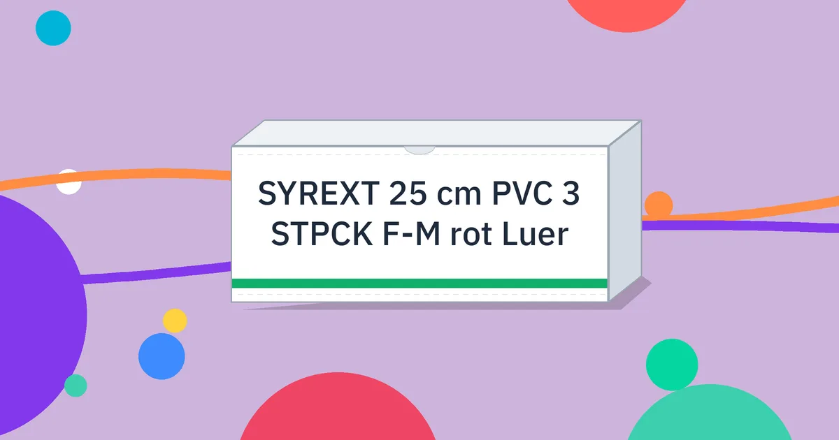 Symbolbild: Packung mit der Aufschrift SYREXT 25 cm PVC 3 STPCK F-M rot Luer (PZN 17897649) – Verfügbarkeit und Bezug in Apotheken in Frankfurt am Main