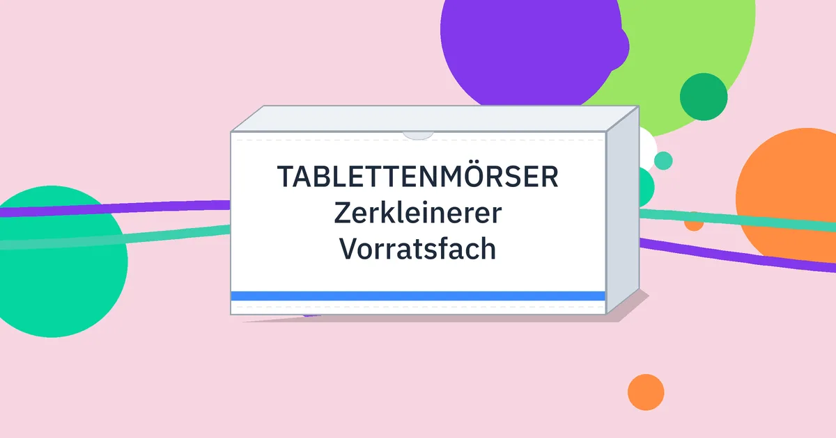 Symbolbild: Packung mit der Aufschrift TABLETTENMÖRSER Zerkleinerer Vorratsfach (PZN 10915976) – Verfügbarkeit und Bezug in Apotheken in Frankfurt am Main