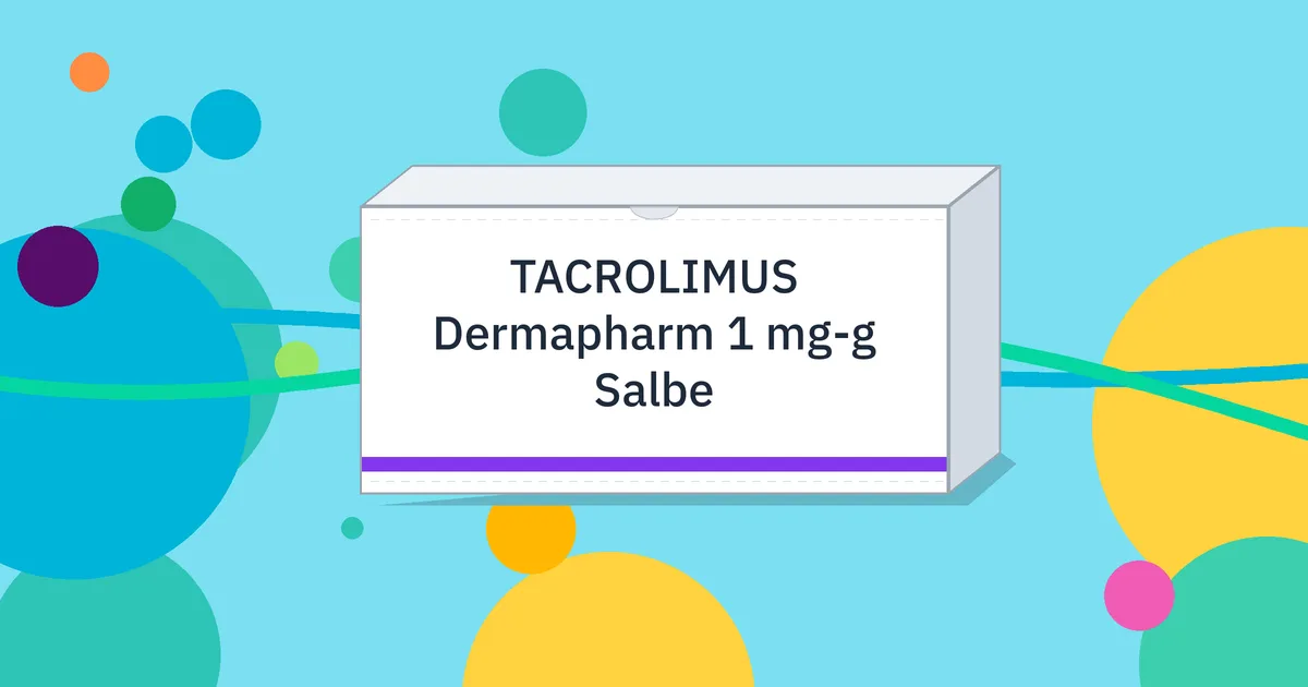 Symbolbild: Packung mit der Aufschrift TACROLIMUS Dermapharm 1 mg-g Salbe (PZN 20294682) – Verfügbarkeit und Bezug in Apotheken in Frankfurt am Main