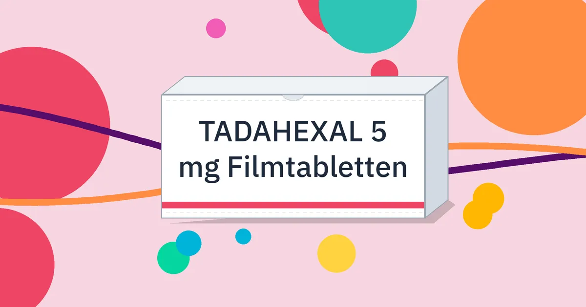 Symbolbild: Packung mit der Aufschrift TADAHEXAL 5 mg Filmtabletten (PZN 13245401) – Verfügbarkeit und Bezug in Apotheken in Frankfurt am Main