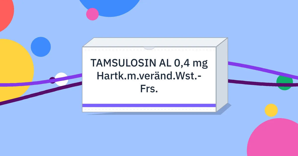 Symbolbild: Packung mit der Aufschrift TAMSULOSIN AL 0,4 mg Hartk.m.veränd.Wst.-Frs. (PZN 01907021) – Verfügbarkeit und Bezug in Apotheken in Frankfurt am Main