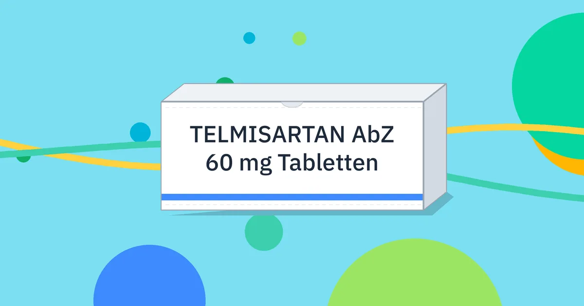 Symbolbild: Packung mit der Aufschrift TELMISARTAN AbZ 60 mg Tabletten (PZN 02180868) – Verfügbarkeit und Bezug in Apotheken in Frankfurt am Main