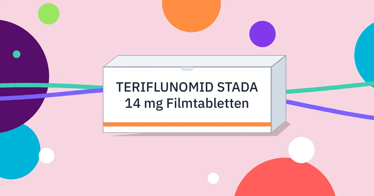 Symbolbild: Packung mit der Aufschrift TERIFLUNOMID STADA 14 mg Filmtabletten (PZN 18880591) – Verfügbarkeit und Bezug in Apotheken in Frankfurt am Main