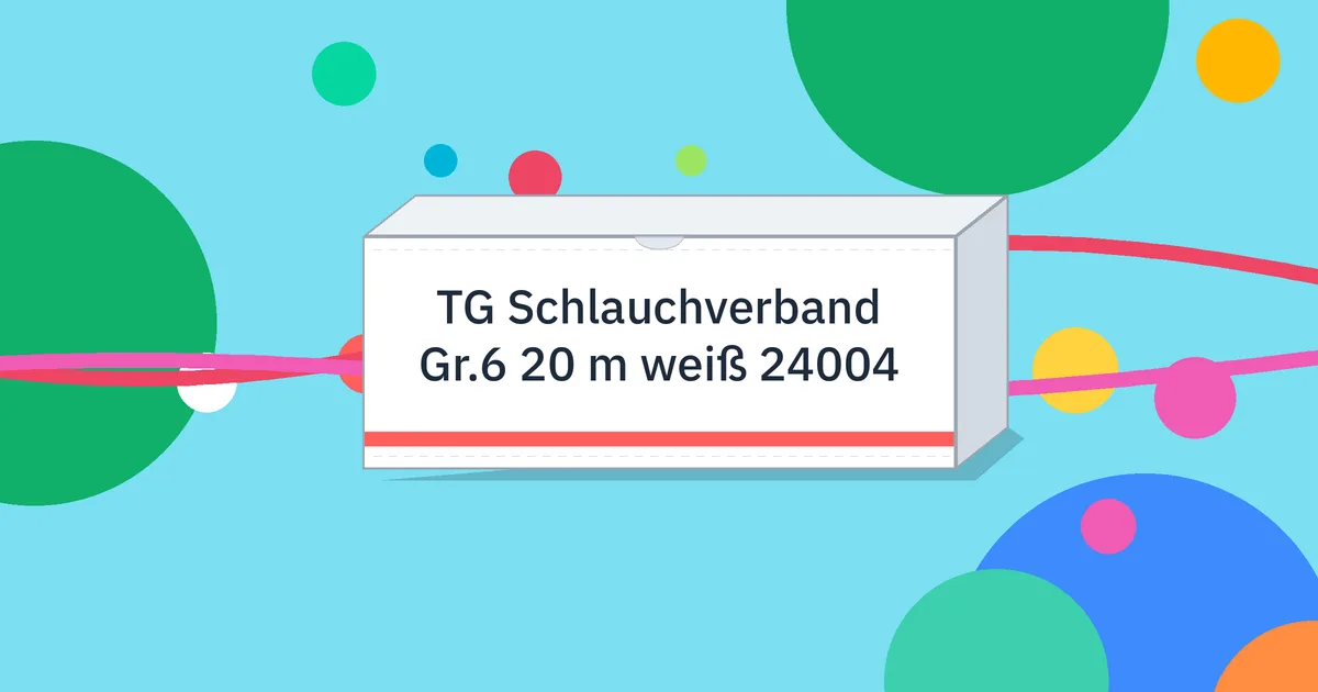 Symbolbild: Packung mit der Aufschrift TG Schlauchverband Gr.6 20 m weiß 24004 (PZN 00697780) – Verfügbarkeit und Bezug in Apotheken in Frankfurt am Main