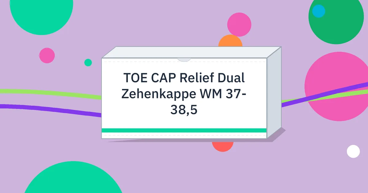 Symbolbild: Packung mit der Aufschrift TOE CAP Relief Dual Zehenkappe WM 37-38,5 (PZN 16631197) – Verfügbarkeit und Bezug in Apotheken in Frankfurt am Main