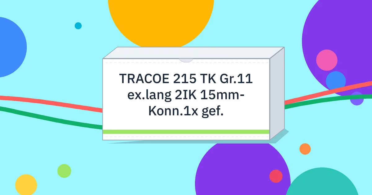 Symbolbild: Packung mit der Aufschrift TRACOE 215 TK Gr.11 ex.lang 2IK 15mm-Konn.1x gef. (PZN 11643675) – Verfügbarkeit und Bezug in Apotheken in Frankfurt am Main