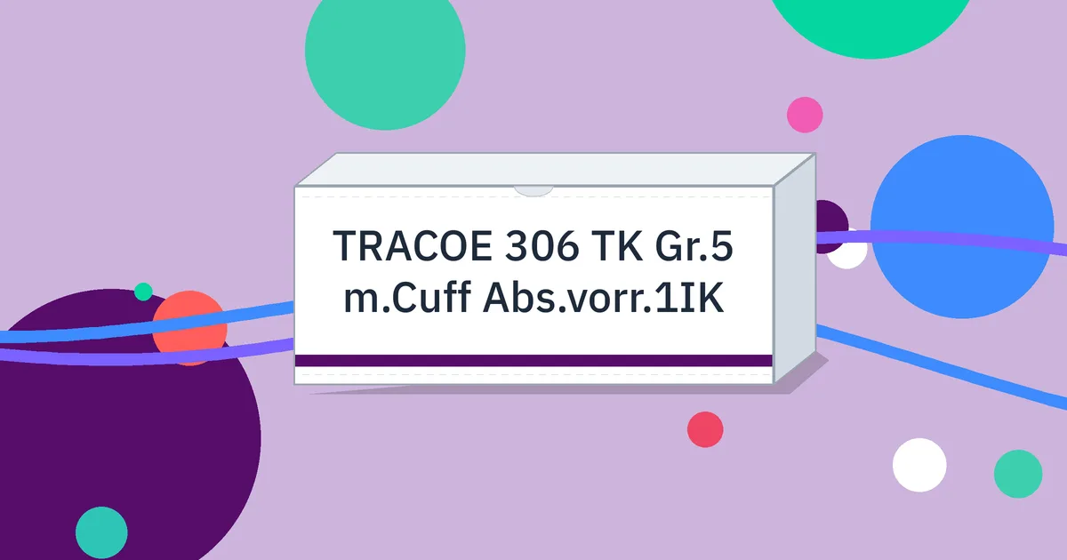 Symbolbild: Packung mit der Aufschrift TRACOE 306 TK Gr.5 m.Cuff Abs.vorr.1IK (PZN 00920410) – Verfügbarkeit und Bezug in Apotheken in Frankfurt am Main