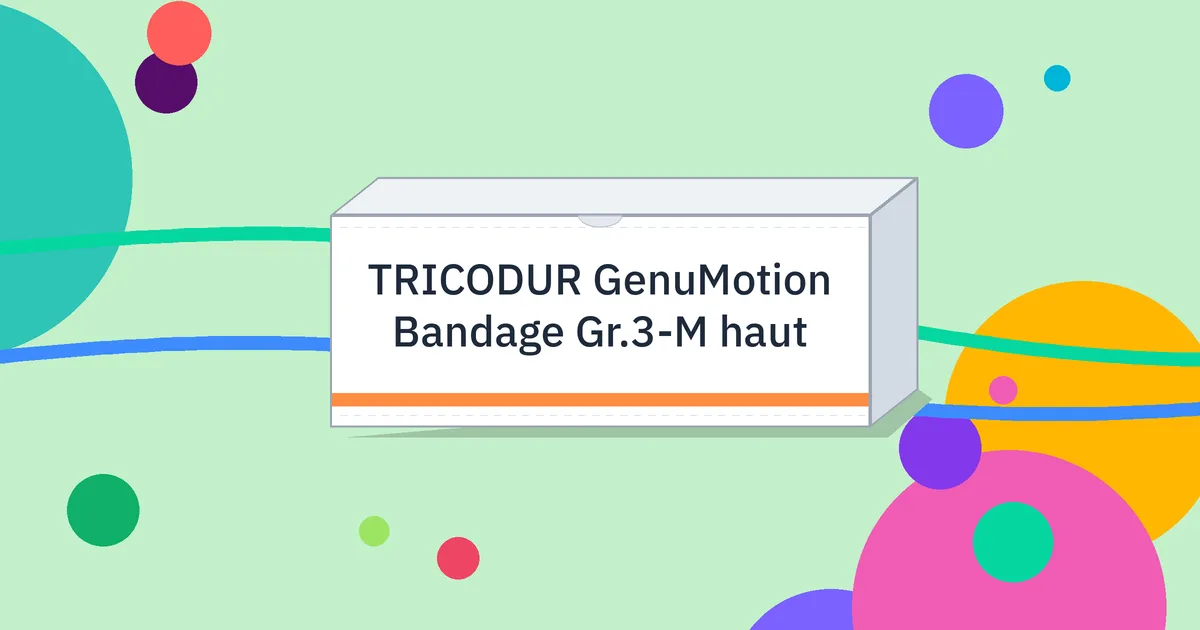 Symbolbild: Packung mit der Aufschrift TRICODUR GenuMotion Bandage Gr.3-M haut (PZN 06415297) – Verfügbarkeit und Bezug in Apotheken in Frankfurt am Main