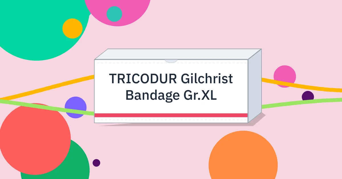 Symbolbild: Packung mit der Aufschrift TRICODUR Gilchrist Bandage Gr.XL (PZN 03361359) – Verfügbarkeit und Bezug in Apotheken in Frankfurt am Main