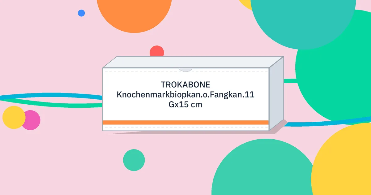 Symbolbild: Packung mit der Aufschrift TROKABONE Knochenmarkbiopkan.o.Fangkan.11 Gx15 cm (PZN 03937457) – Verfügbarkeit und Bezug in Apotheken in Frankfurt am Main