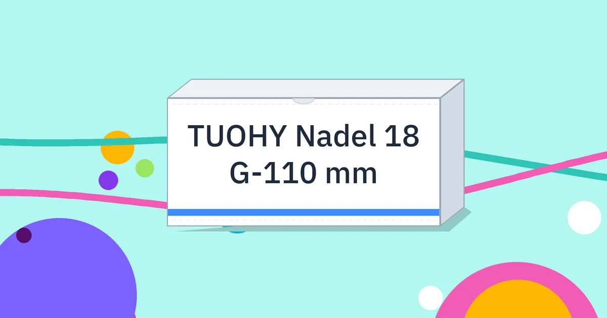 Symbolbild: Packung mit der Aufschrift TUOHY Nadel 18 G-110 mm (PZN 02380478) – Verfügbarkeit und Bezug in Apotheken in Frankfurt am Main