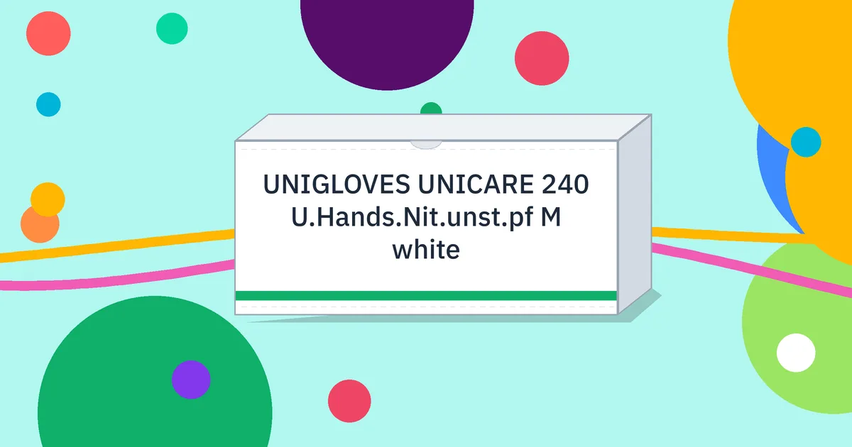 Symbolbild: Packung mit der Aufschrift UNIGLOVES UNICARE 240 U.Hands.Nit.unst.pf M white (PZN 19537636) – Verfügbarkeit und Bezug in Apotheken in Frankfurt am Main