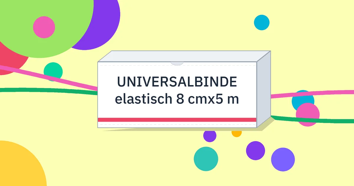 Symbolbild: Packung mit der Aufschrift UNIVERSALBINDE elastisch 8 cmx5 m (PZN 07200268) – Verfügbarkeit und Bezug in Apotheken in Frankfurt am Main