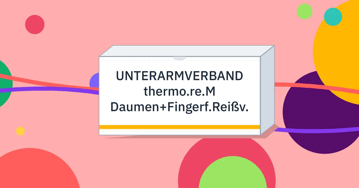 Symbolbild: Packung mit der Aufschrift UNTERARMVERBAND thermo.re.M Daumen+Fingerf.Reißv. (PZN 08429866) – Verfügbarkeit und Bezug in Apotheken in Frankfurt am Main