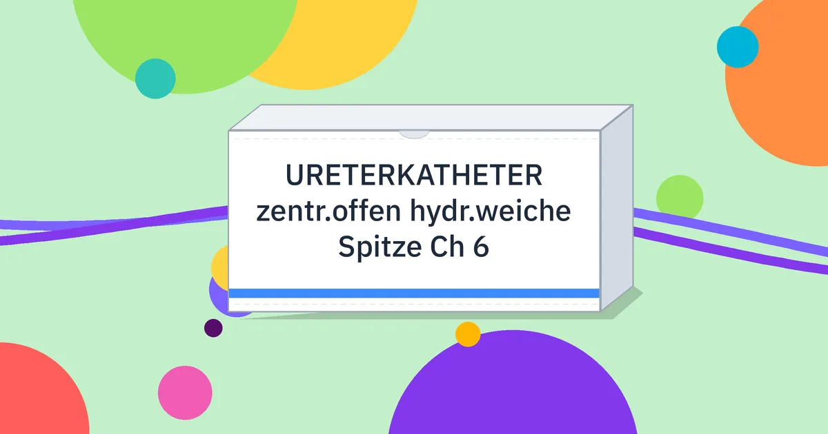 Symbolbild: Packung mit der Aufschrift URETERKATHETER zentr.offen hydr.weiche Spitze Ch 6 (PZN 17541332) – Verfügbarkeit und Bezug in Apotheken in Frankfurt am Main