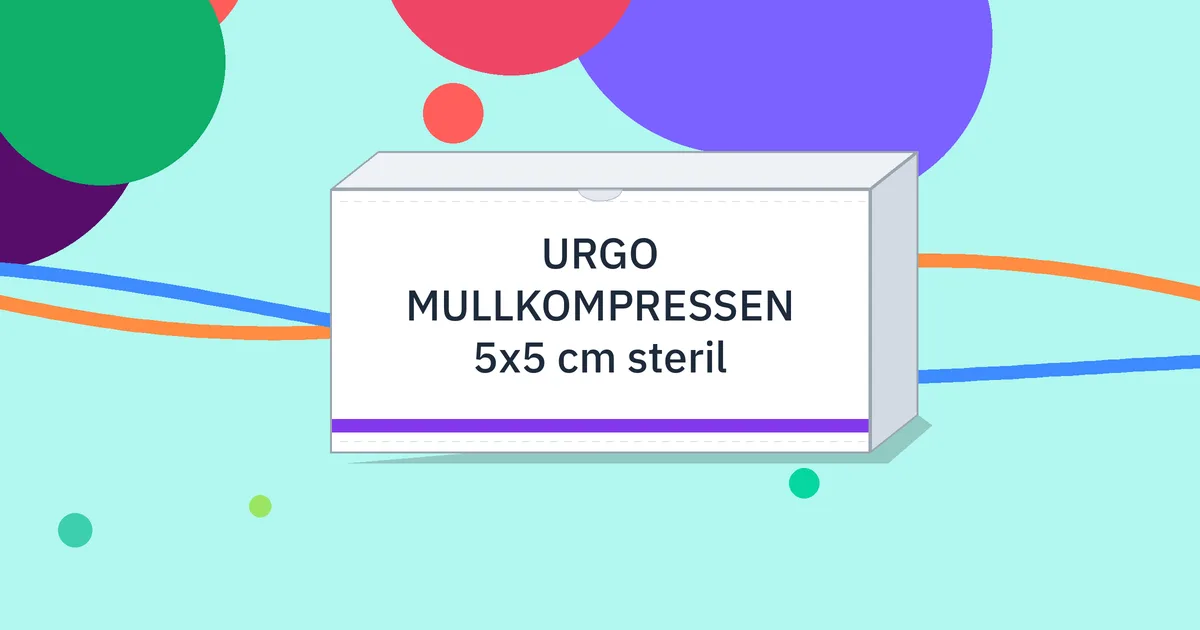 Symbolbild: Packung mit der Aufschrift URGO MULLKOMPRESSEN 5x5 cm steril (PZN 07237840) – Verfügbarkeit und Bezug in Apotheken in Frankfurt am Main