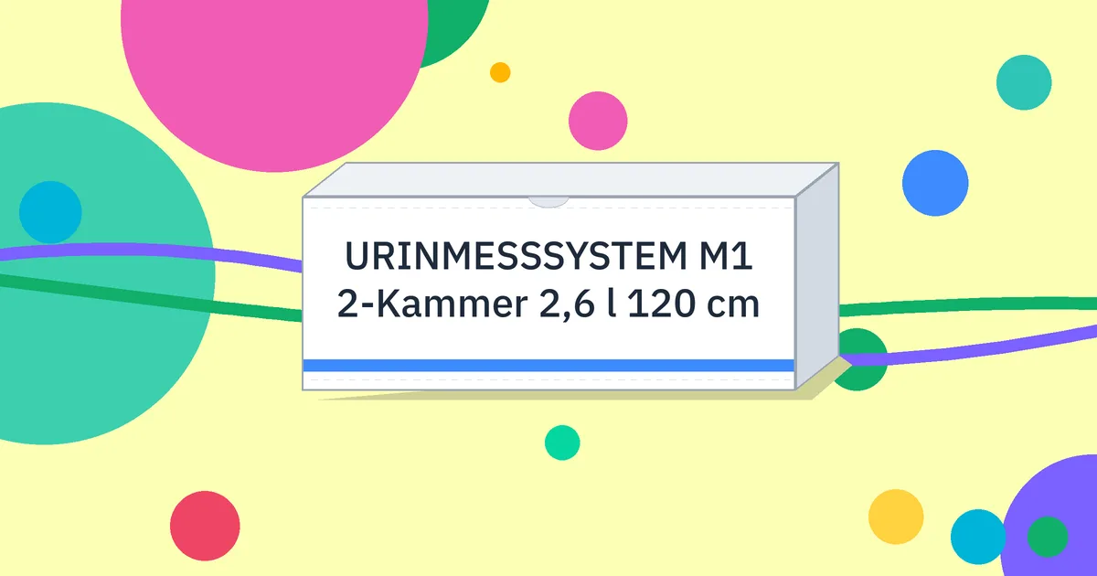 Symbolbild: Packung mit der Aufschrift URINMESSSYSTEM M1 2-Kammer 2,6 l 120 cm (PZN 14372716) – Verfügbarkeit und Bezug in Apotheken in Frankfurt am Main