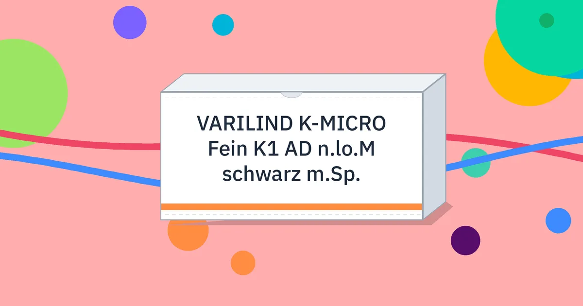 Symbolbild: Packung mit der Aufschrift VARILIND K-MICRO Fein K1 AD n.lo.M schwarz m.Sp. (PZN 20557779) – Verfügbarkeit und Bezug in Apotheken in Frankfurt am Main