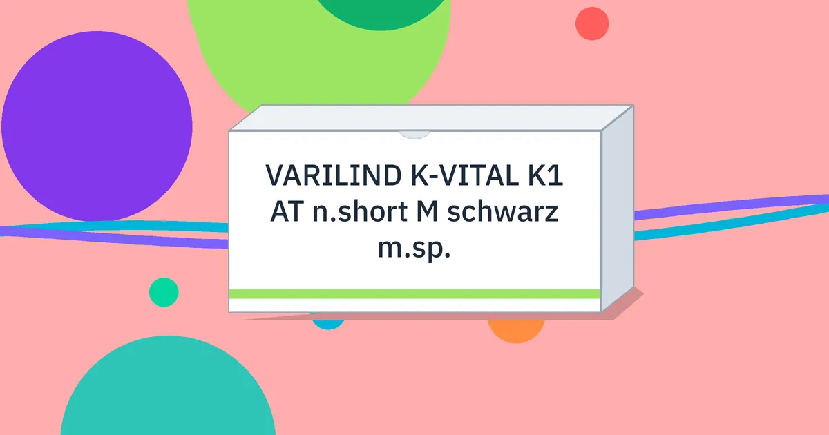 Symbolbild: Packung mit der Aufschrift VARILIND K-VITAL K1 AT n.short M schwarz m.sp. (PZN 20560304) – Verfügbarkeit und Bezug in Apotheken in Frankfurt am Main