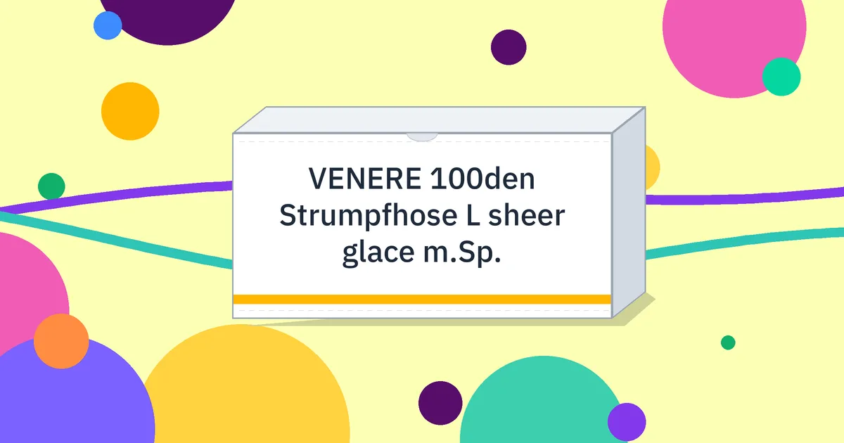 Symbolbild: Packung mit der Aufschrift VENERE 100den Strumpfhose L sheer glace m.Sp. (PZN 16171063) – Verfügbarkeit und Bezug in Apotheken in Frankfurt am Main