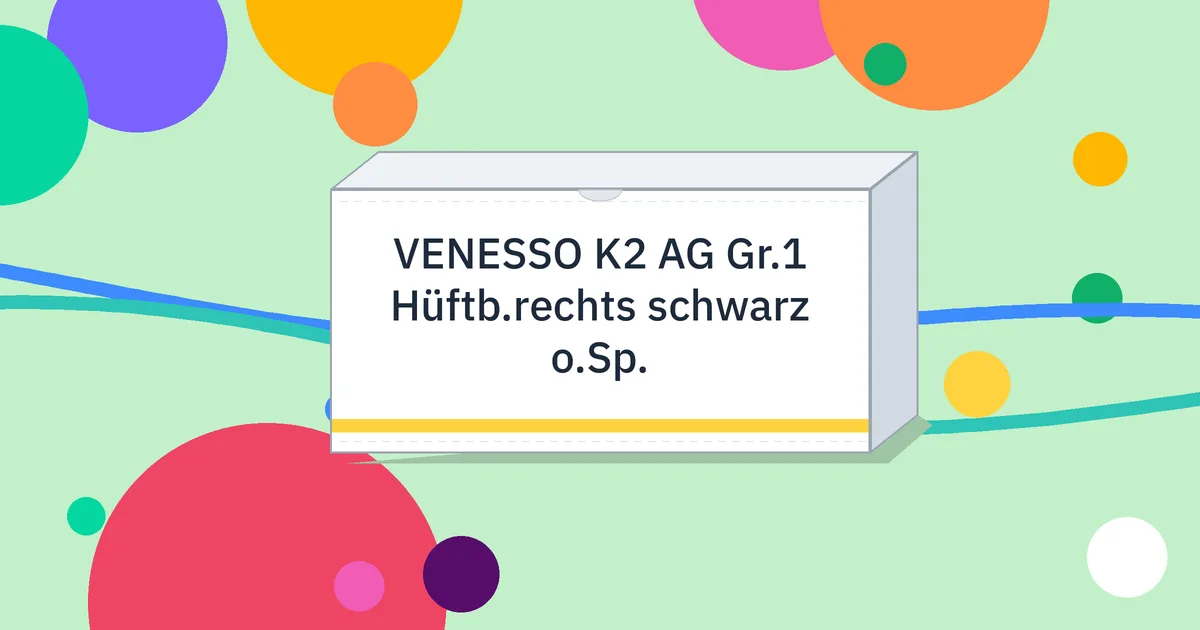 Symbolbild: Packung mit der Aufschrift VENESSO K2 AG Gr.1 Hüftb.rechts schwarz o.Sp. (PZN 03271656) – Verfügbarkeit und Bezug in Apotheken in Frankfurt am Main