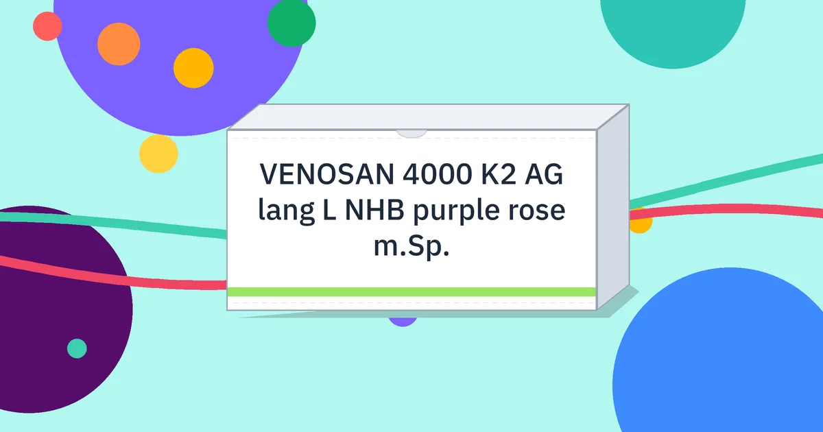Symbolbild: Packung mit der Aufschrift VENOSAN 4000 K2 AG lang L NHB purple rose m.Sp. (PZN 18847990) – Verfügbarkeit und Bezug in Apotheken in Frankfurt am Main