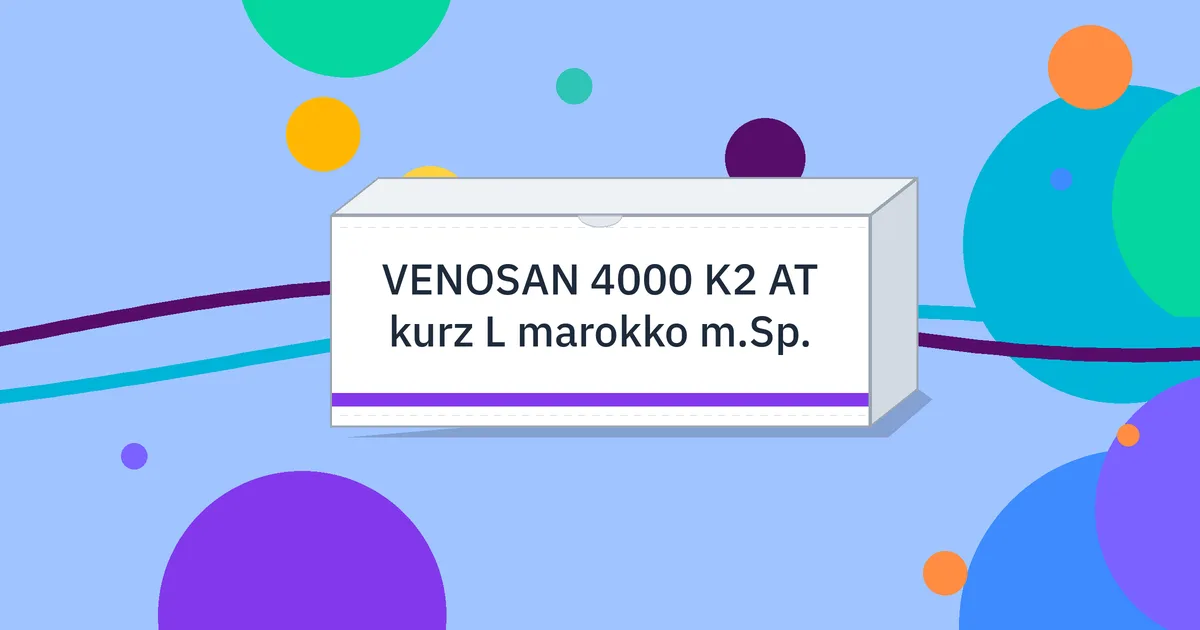 Symbolbild: Packung mit der Aufschrift VENOSAN 4000 K2 AT kurz L marokko m.Sp. (PZN 14425944) – Verfügbarkeit und Bezug in Apotheken in Frankfurt am Main