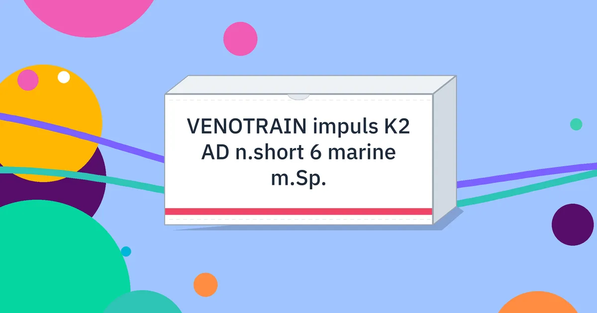 Symbolbild: Packung mit der Aufschrift VENOTRAIN impuls K2 AD n.short 6 marine m.Sp. (PZN 15221095) – Verfügbarkeit und Bezug in Apotheken in Frankfurt am Main