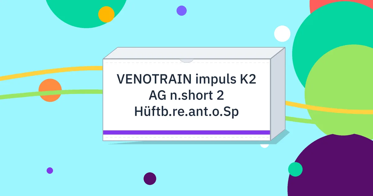 Symbolbild: Packung mit der Aufschrift VENOTRAIN impuls K2 AG n.short 2 Hüftb.re.ant.o.Sp (PZN 15217248) – Verfügbarkeit und Bezug in Apotheken in Frankfurt am Main