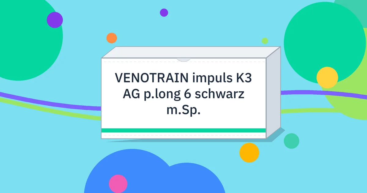Symbolbild: Packung mit der Aufschrift VENOTRAIN impuls K3 AG p.long 6 schwarz m.Sp. (PZN 00499643) – Verfügbarkeit und Bezug in Apotheken in Frankfurt am Main