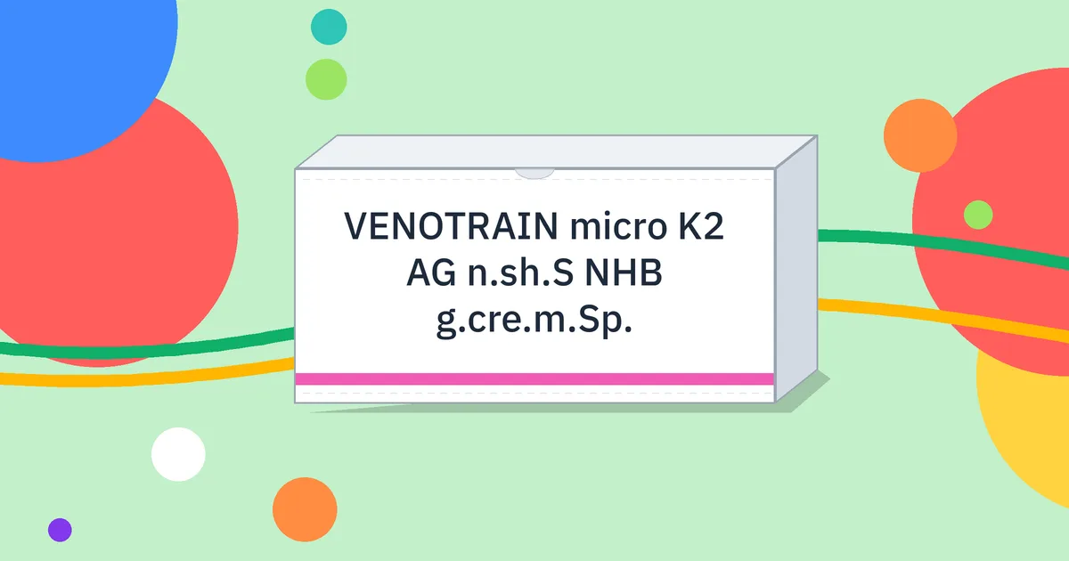 Symbolbild: Packung mit der Aufschrift VENOTRAIN micro K2 AG n.sh.S NHB g.cre.m.Sp. (PZN 05998960) – Verfügbarkeit und Bezug in Apotheken in Frankfurt am Main