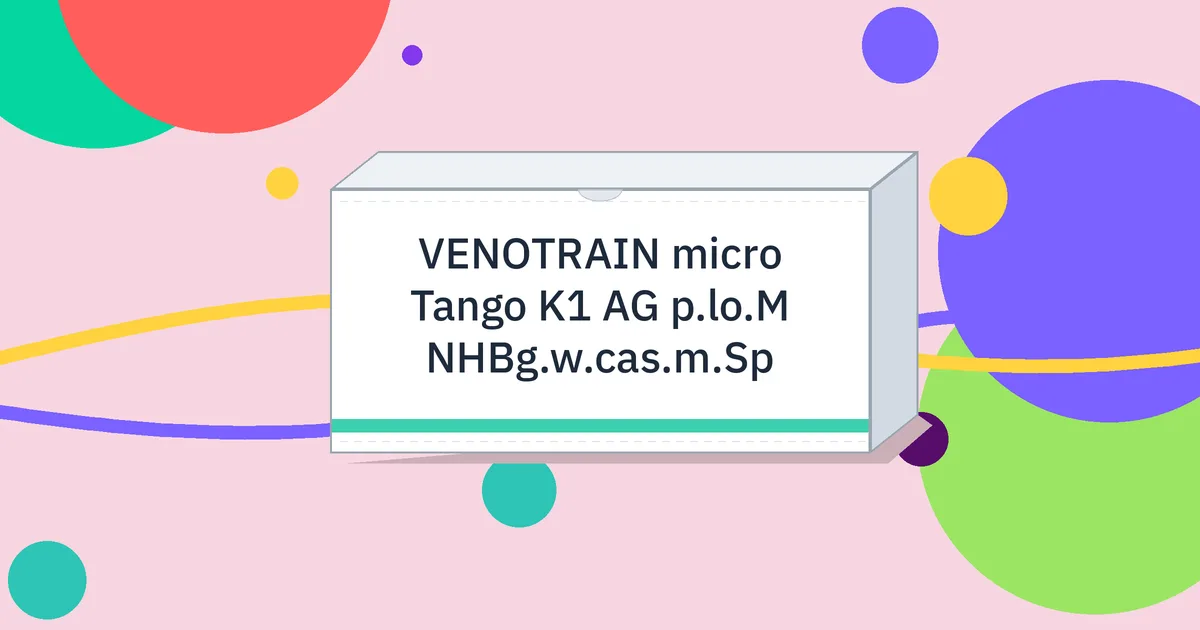 Symbolbild: Packung mit der Aufschrift VENOTRAIN micro Tango K1 AG p.lo.M NHBg.w.cas.m.Sp (PZN 20765242) – Verfügbarkeit und Bezug in Apotheken in Frankfurt am Main
