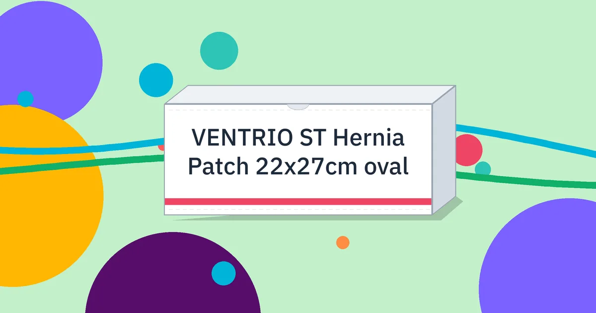 Symbolbild: Packung mit der Aufschrift VENTRIO ST Hernia Patch 22x27cm oval (PZN 09485128) – Verfügbarkeit und Bezug in Apotheken in Frankfurt am Main