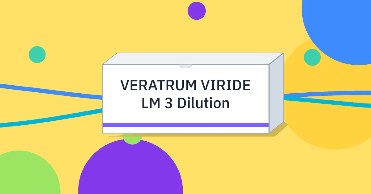 Symbolbild: Packung mit der Aufschrift VERATRUM VIRIDE LM 3 Dilution (PZN 13265088) – Verfügbarkeit und Bezug in Apotheken in Frankfurt am Main