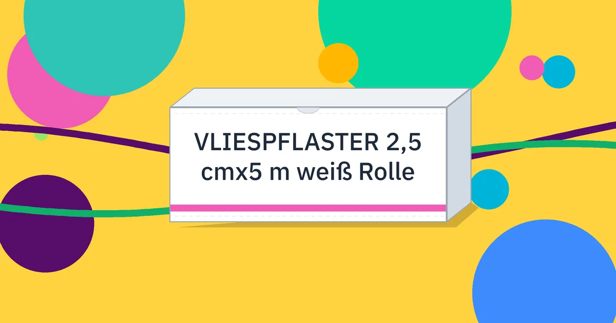 Symbolbild: Packung mit der Aufschrift VLIESPFLASTER 2,5 cmx5 m weiß Rolle (PZN 11147539) – Verfügbarkeit und Bezug in Apotheken in Frankfurt am Main
