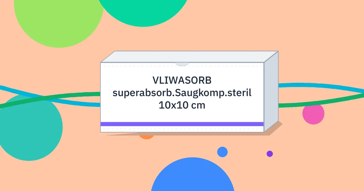 Symbolbild: Packung mit der Aufschrift VLIWASORB superabsorb.Saugkomp.steril 10x10 cm (PZN 19704442) – Verfügbarkeit und Bezug in Apotheken in Frankfurt am Main