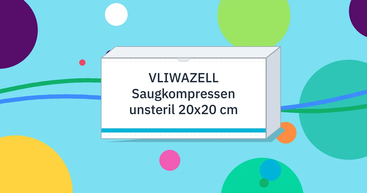 Symbolbild: Packung mit der Aufschrift VLIWAZELL Saugkompressen unsteril 20x20 cm (PZN 14444427) – Verfügbarkeit und Bezug in Apotheken in Frankfurt am Main