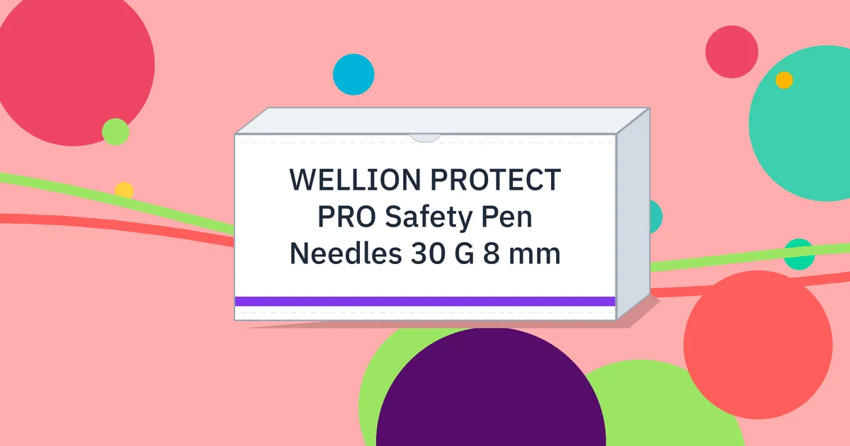 Symbolbild: Packung mit der Aufschrift WELLION PROTECT PRO Safety Pen Needles 30 G 8 mm (PZN 16861388) – Verfügbarkeit und Bezug in Apotheken in Frankfurt am Main