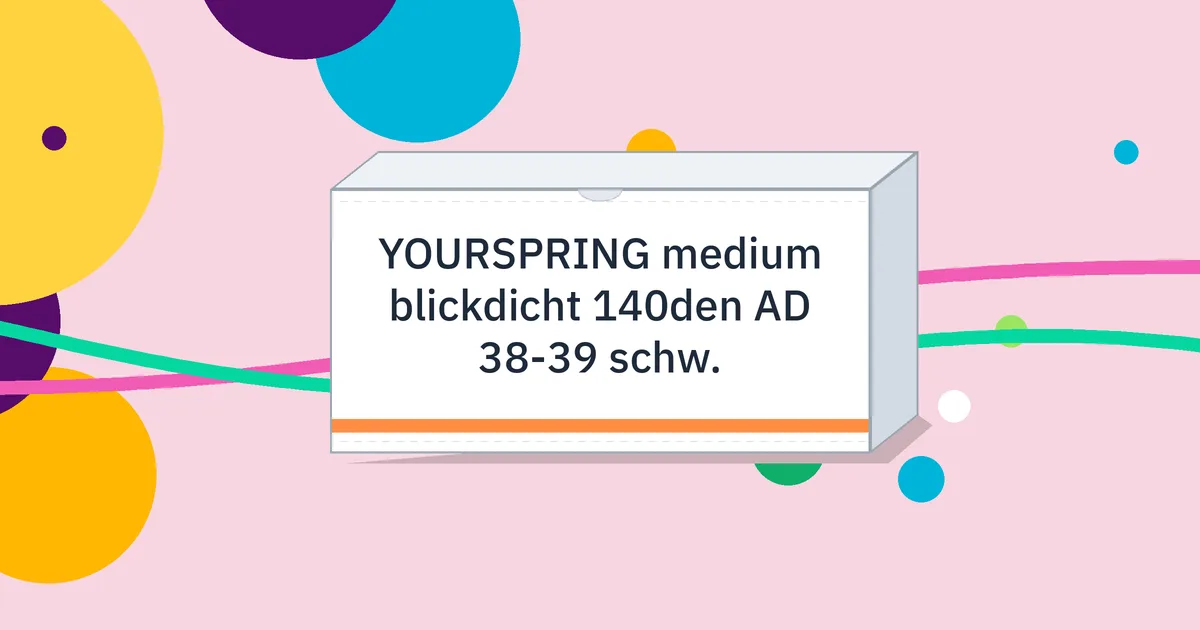 Symbolbild: Packung mit der Aufschrift YOURSPRING medium blickdicht 140den AD 38-39 schw. (PZN 18057667) – Verfügbarkeit und Bezug in Apotheken in Frankfurt am Main