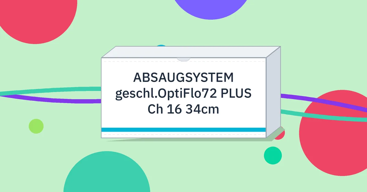 Symbolbild: Packung mit der Aufschrift ABSAUGSYSTEM geschl.OptiFlo72 PLUS Ch 16 34cm (PZN 11049311) – Verfügbarkeit und Bezug in Apotheken in Frankfurt am Main