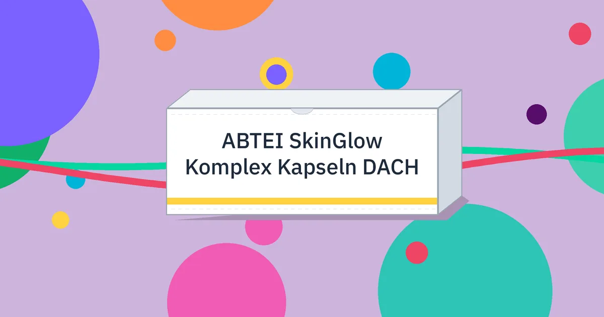 Symbolbild: Packung mit der Aufschrift ABTEI SkinGlow Komplex Kapseln DACH (PZN 20028012) – Verfügbarkeit und Bezug in Apotheken in Frankfurt am Main