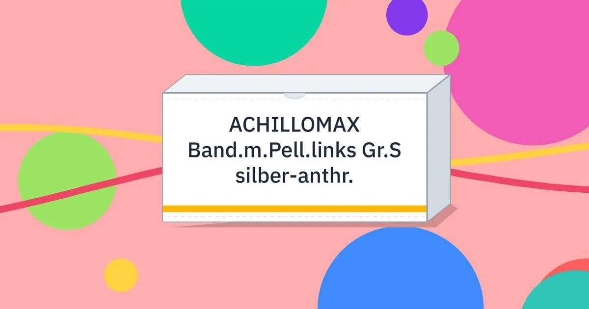 Symbolbild: Packung mit der Aufschrift ACHILLOMAX Band.m.Pell.links Gr.S silber-anthr. (PZN 11565662) – Verfügbarkeit und Bezug in Apotheken in Frankfurt am Main
